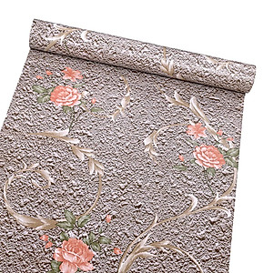 Simplemuji Country Style Brown Floral Waterproof Wallpaper Peel and Stick Shelf Drawer Liner Self-Adhesive Cabinet Sticker 17.7 Inch by 98 Inch