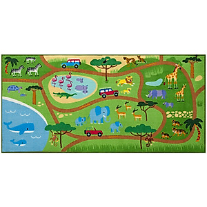 Wildkin Kids Educational Play Rug for Boys and Girls, Features Skid-Proof Backing and Serged Borders, Play Rugs Measures 80 x 39 Inches with Durable Nylon Material, Olive Kids (Dinosaur Land)