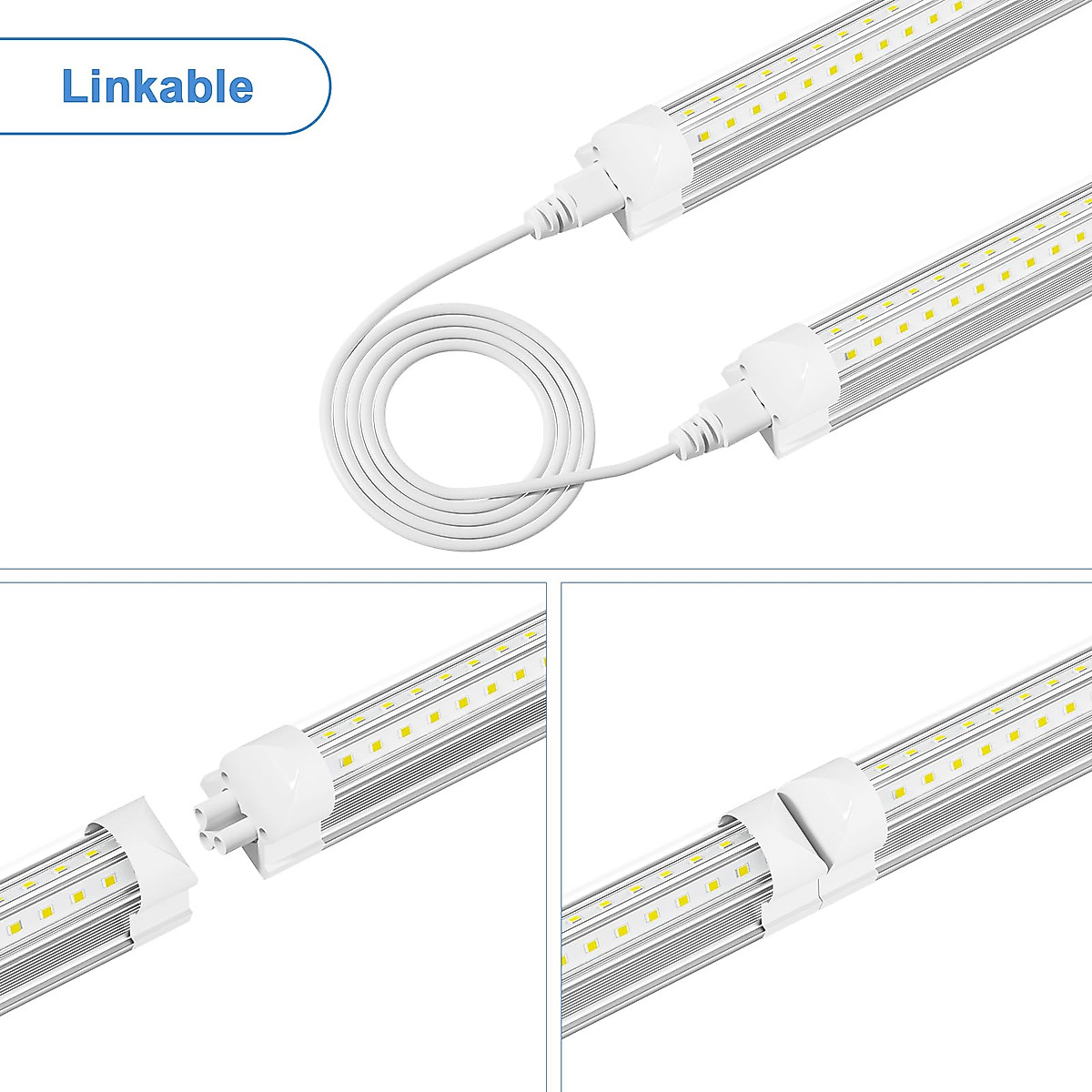 ONLYLUX 5ft LED Shop Light Fixture, Linkable 6500K Daylight White Tube Light, High Output, Double Sided V Shape T8 Integrated 5 Foot Led Bulbs for Garage,Warehouse,Clear Lens 10-Pack