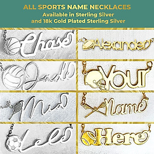 Brilliant Bijou Personalized Name Necklace 14k Gold Plated Silver | Basketball, Football, Volleyball, Baseball Customized Athlete Sports Pendant Chains for Men and Women