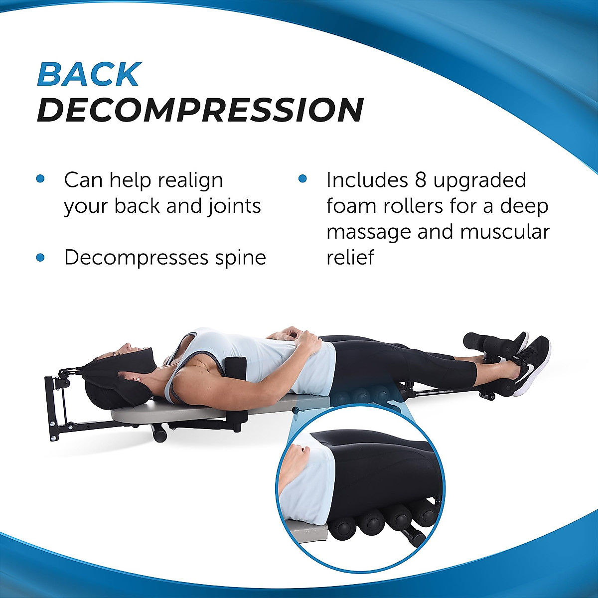 Stamina Inline Back Stretch Bench with Cervical Traction - Back Decompression, Neck Stretcher for Tension Relief - Up to 250 lbs Weight Capacity