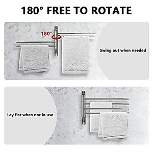 MOVNO Swing Out Towel Bar, 4-Arm Silver Wall Mounted Swivel Towel Rack with Hooks Rustproof, Towel Hanger Holder Storage Organizer for Bathroom Kitchen Space Saving