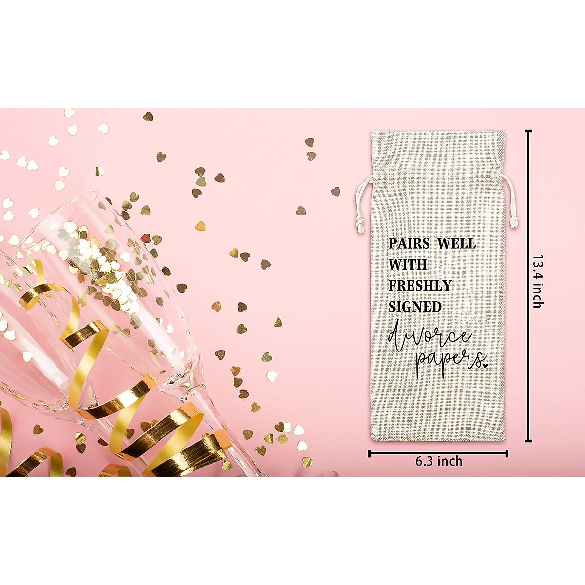 Divorced Wine Gift Bag, Wine Bag for Freshyl Signed Divorce Papers, breakup, happily divorced, Divorce Party, 1 Pc Burlap Wine Bottle Cover Bag (a21)