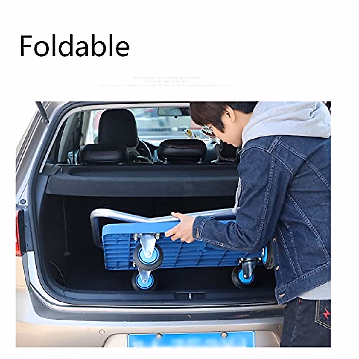 Generic Hand Truck Plastic Platform Truck with Mute Wheels and Foldable Metal Handle for Transport Baggage Books Moving Push Hand Trolley High Load Utility Cart (Size : 350-mute), Black,blue