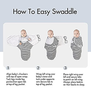 GLLQUEN BABY Organic Swaddle Blankets for Baby Boy Girl, Gray Elephant Star & Stripe, 3 Pack Wrap Set, Newborn Adjustable Swaddles Sleep Sack, 0-3 Months (Small/Medium)