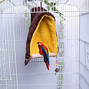 Parrot Swing Perch - Bird Winter Plush Hut Tent Birdcage Hammock with Wood Stand and Bells Pendant for Parakeets Cockatiels, Conures, Macaws, Parrots, Love Birds, Finches