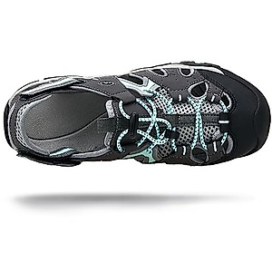 atika Women Athletic Outdoor Sandal, Closed Toe Lightweight Walking Water Shoes, Summer Sport Hiking Sandals, Phoenix Dark Grey & Aqua, 9