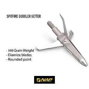 NEW ARCHERY PRODUCTS Spitfire Gobbler Getter 3-Blade 100 Grain Durable Precise Front-Deploying Bowhunting Mechanical Broadhead - 3 Pack