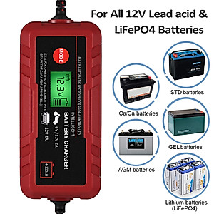 Sailnovo 4A Smart Car Battery Charger, 6V 12V Automotive Charger Maintainer Fully Automatic 8-Stages Trickle Charger for Automotive Motorcycle Car Battery, Portable 4A Car Battery Charger 6V 12V