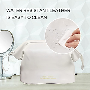 Simbuy Makeup Bag for Women, Zipper Pouch Travel Cosmetic Bag, Large Vegan Leather Make Up Bag Waterproof Toiletry Bag Organizer Gifts.White