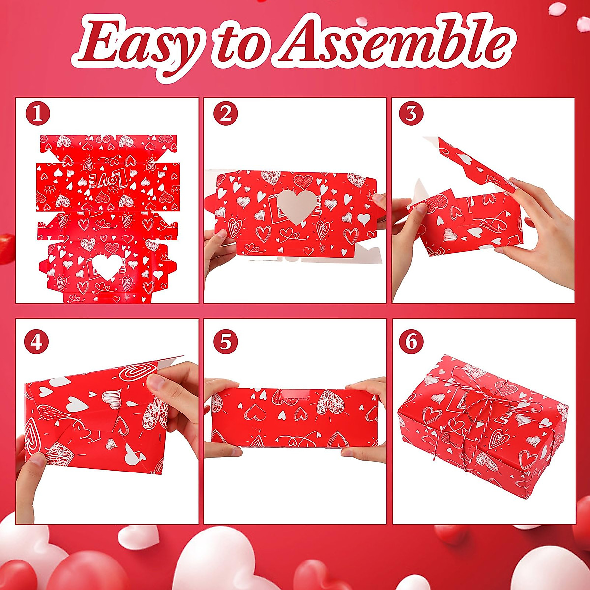 Glenmal 100 Pcs Mother's Day Bakery Treat Boxes Heart Cookie Boxes with Gift Cards and Rope 7.8x4.7x2.75'' Cupcake Containers with Window Dessert Gift Containers for Wedding Birthday Party