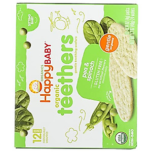 Happy Baby, Baby Food Teether pea Spinach Organic 0.14 Ounce (Pack of 12)