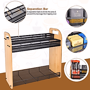 ITHSKUILL Tea Bag Organizer, Large Capacity Tea Organizer for Tea Bags, Bamboo Multi-functional Storage Coffee Bar Accessories for Home Office Kitchen Counter Cabinet Pantry Organizer