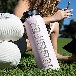 Personalized Water Bottle w/Straw Lid, Double-Wall Insulated | 40 oz - 12 Designs - Purple | 8 Colors Custom Water Bottle w Name, Text - Double Wall, Vacuum Insulated, BPA Free - Non Sweat