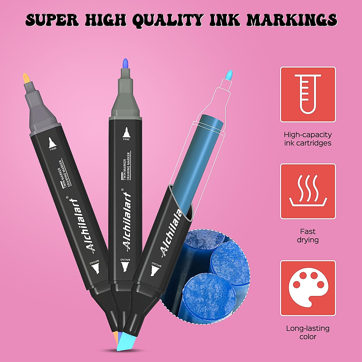 alchilalart 80-Colors Alcohol Based Markers, Alcohol Markers Set, Dual Tip Alcohol Sketching Drawing Markers Animation for Adults Kids
