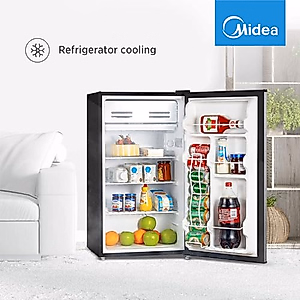 Midea WHS-160RB1 Single Reversible Compact Refrigerator, 4.4 Cubic Feet Fridge, Black