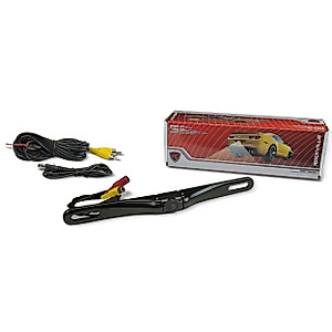 Rockville, RCA RBC5B Black Metal Car License Plate Camera+Night Vision+Distance Lines