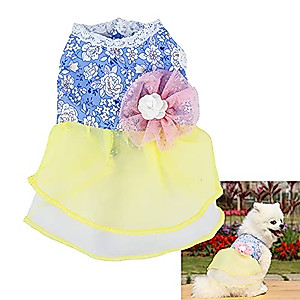 Pet Cute Floral Small Dog Dress For Girl Boy Cats Rabbit Fancy Tutu Adorable Princess Petite Vest Doggie Dresses With Mesh Flower For Pomeranian Chihuahua Skirt Summer Style Puppy Supplies (Yellow, S)