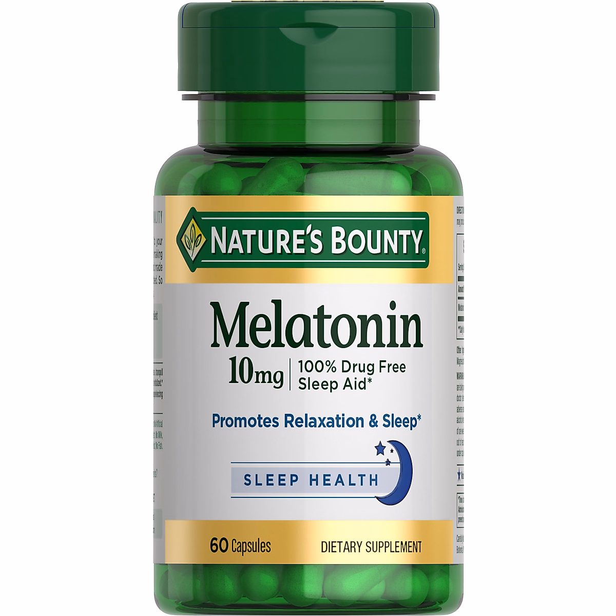 Nature's Bounty Melatonin, 100% Drug-Free Sleep Aid, Dietary Supplement, 10 mg, 60 Count