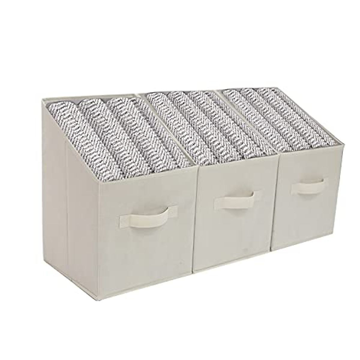 Sebadaci Storage Bins Cubes Baskets with Handles Collapsible Storage Bins Storage Baskets for Shelves, Organizing, Office Organizer 3-Pack Collapsible Storage Bins, Beige, Medium