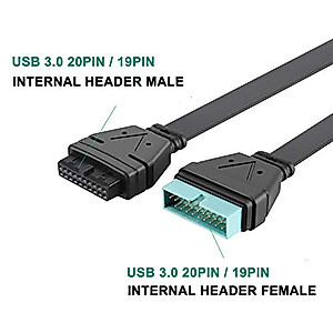 USB 3.0 Header Extension Cable, JoyReken USB 3.0 Internal 19/20 Pin Header Extender | USB 3 Motherboard Adapter | 7 inch