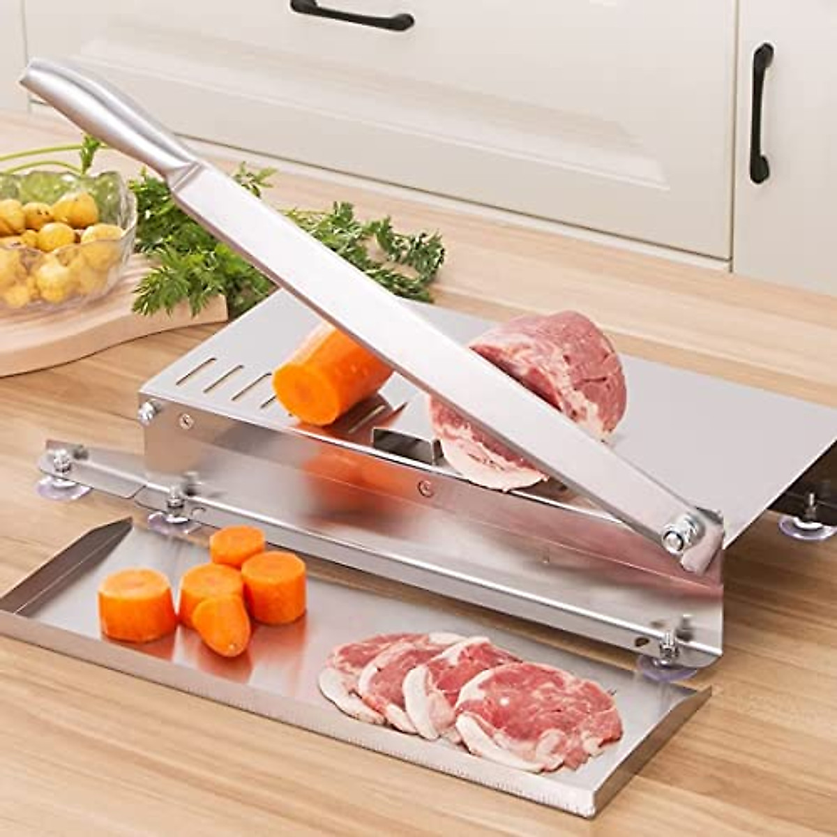 Manual Bone Meat Slicer,Stainless Steel Bone Cutter Machine,Rib Fish Chicken Beef Cutting Machine for Home Cooking and Commercial Cooking 15.3 In(2 Sharp Blades)