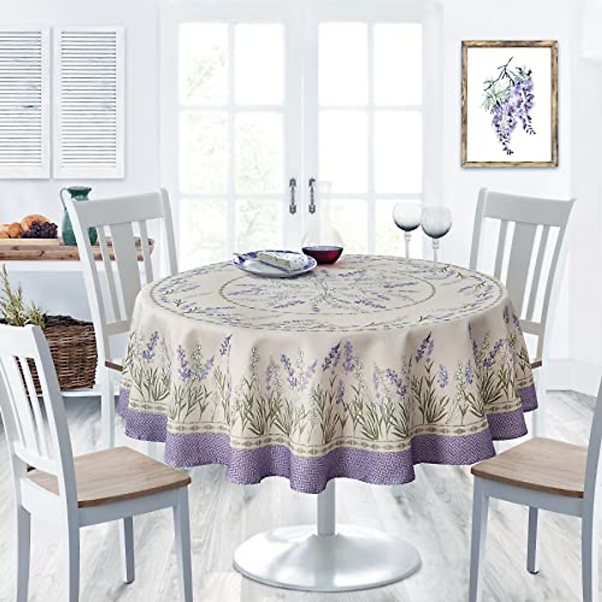 Home Bargains Plus Provence Round Tablecloth, 70 Inch, Holiday Blanchard Field of Lilacs, Wrinkle and Stain Resistant Fabric Table Cover for Dinner Parties and Banquet