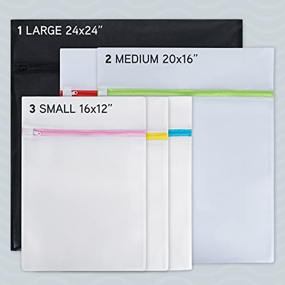 Zippered Mesh Laundry Bag - Various Sizes, Durable Breathable Material, Color Coding, Secure Zipper Closure (Set of 6)