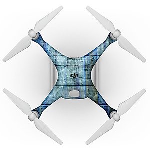 Design Skinz Design Skinz Blue and Green Tye-Dyed Wood Full-Body Wrap Decal Skin-Kit Compatible with The Drone DJI Inspire 1