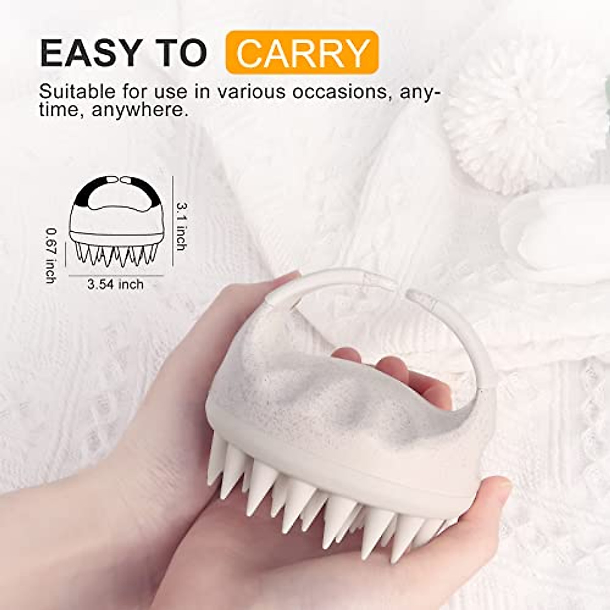 AIMIKE Hair Scalp Massager Shampoo Brush, Soft Silicone Scalp Brush Hair Scrubber, Hair Washing Scalp Exfoliator Brush for Dandruff, Head Scrubber for Thick Curly Wet Dry Hair of Women Men Kids, Beige