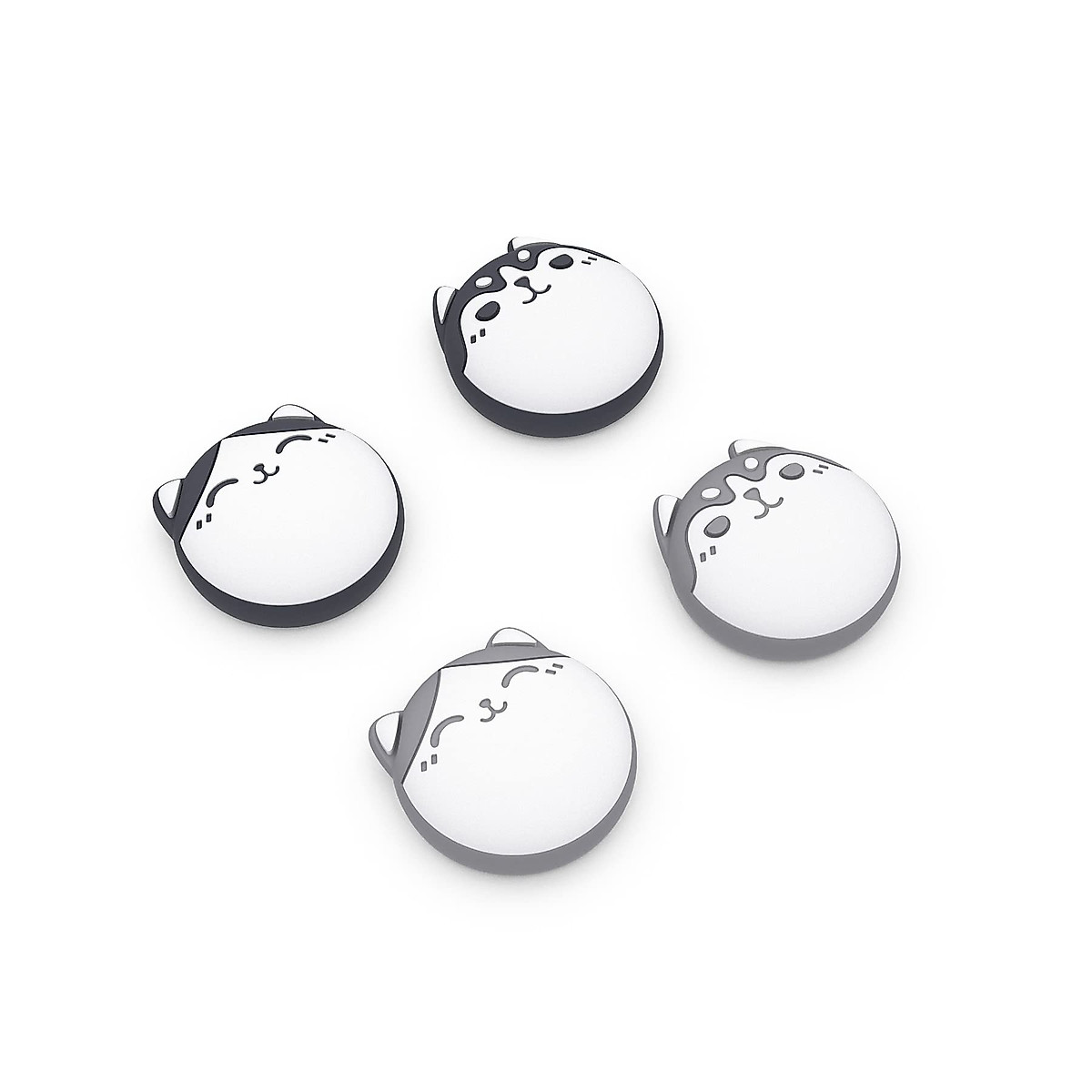 PlayVital Husky & Kitty Cute Thumb Grip Caps for PS5/4 Controller, Silicone Analog Stick Caps Cover for Xbox Series X/S, Thumbstick Caps for Switch Pro Controller - Navy Blue & Light Gray
