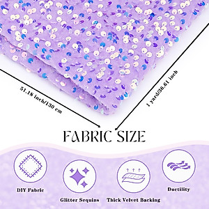 Iridescent Sequin Fabric 1 Yard Lavender Velvet Fabric by The Yard Purple Shimmer Sequin for DIY Craft Sewing Stretch Cloth for Custom Dress Birthday Party