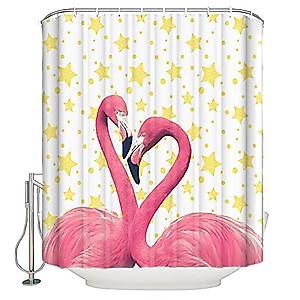 Shower Curtain, Pink Flamingo Animal Pattern Washable Shower Curtain with Hooks Bath Decor Fabric Shower Curtains for Bathroom, Hotel, Stalls, Bathtubs, 72x78 in