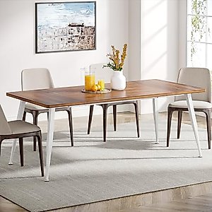 Tribesigns 70.9 Inch Large Dining Table for 6 to 8, Industrial Kitchen Table Furniture with Metal Legs, Modern Faux Wood Rectangular Dinner Table for Dining Room, Rustic Brown/White