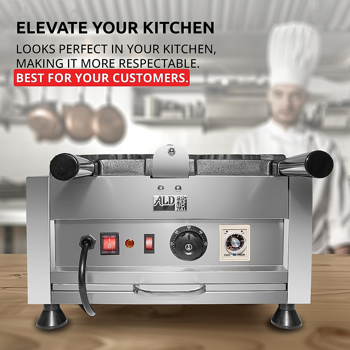 ALDKitchen Taiyaki Fish Waffle Maker | Electric Taiyaki Machine | Fish Shaped Waffle Cones | Stainless Steel Professional | Nonstick Coating | 110V (Six Fishes)