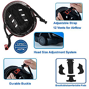 Apusale Bike Skateboard Helmet, Adjustable and Multi-Sport for Skate Scooter, 3 Sizes for Adult Youth Kids Toddler (Pink)