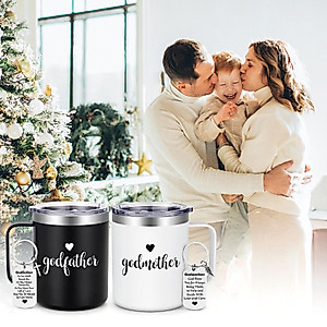 LiqCool Godparents Proposal Gift, Godmother & Godfather Mug Set with Keychain, Godparents Gift for Godmother Godfather, Will You be My Godparents Proposal, Christmas Baptism 12 Oz Black & White
