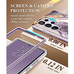 GVIEWIN Marble Bundle - Compatible with Samsung Galaxy S23 Ultra 6.8 Inch [No Built-in Screen Protector] + Phone Ring Holder (Burgundy/Gold) (2 Items Bundle)