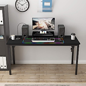 SogesHome 60 inch Desk Computer Desks Gaming Desk Long Desk Writing Table Home Office Workstation with RGB Mouse Pad, Headset Hooks and Cup Slot, Black, NSDUS-AC14CB-Pro-E1-152.4