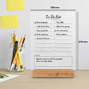 Epic Self Help – Acrylic To-Do List – Laser Cut Calendar for Organization & Focus – Clear Wipe Clean Dry-Erase Board – Desk Planner Stand – Minimalist Design for Office or Bedroom – Productivity Tool