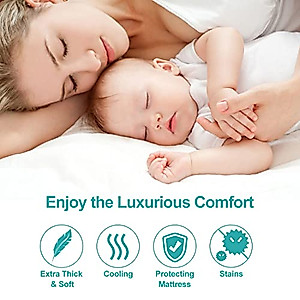 KARRISMHOMELINEN Mattress Topper(King) Cooling Mattress Pad Cover Topper, 400TC Cotton Pillow Top (8-21Inch Deep Pocket)