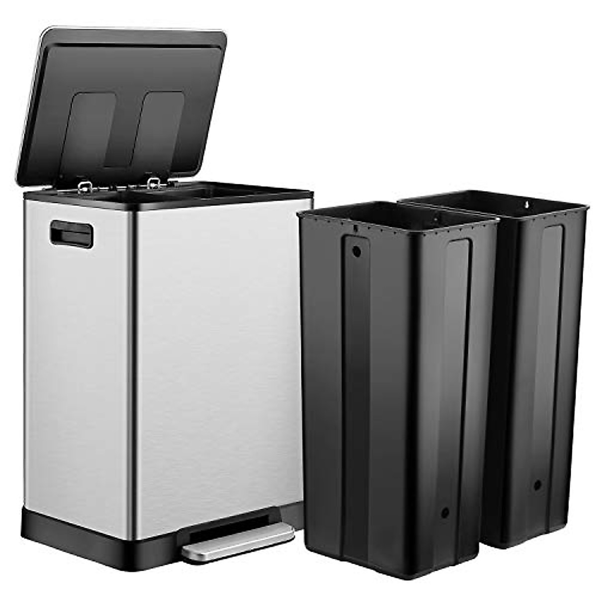 ToiletTree Products Stainless Steel Step Trash Can - 16 Gallon Garbage Bin with Soft Close Lid - Dual Compartment Waste Can with 30 Liters Capacity in Each - Recycling Bin