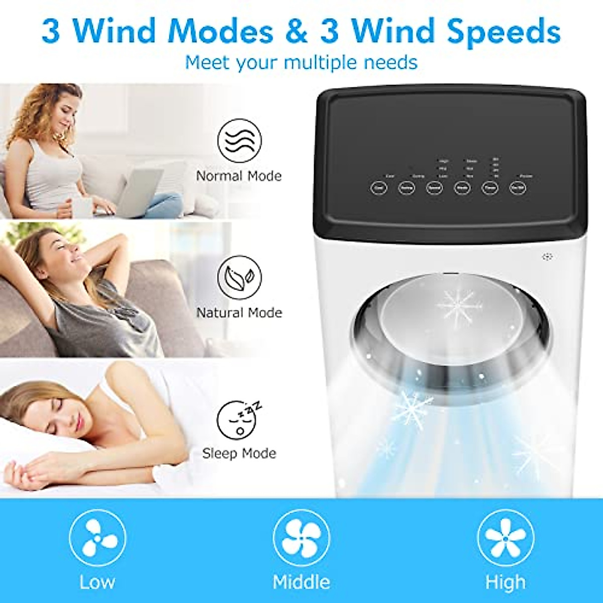 Portable Air Conditioner, 3-IN-1 Evaporative Air Cooler, Personal Bladeless Tower Fan/AC Cooling & Humidification, 3 Wind Speeds, 3 Modes, 40°Oscillation, 4-8H Timer with Remote Control, Evaporative Coolers For Room Home Office