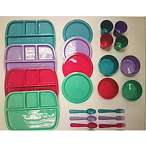 24 pc Kids Dinner Set by Mainstays, BPA free, Microwave/dishwasher safe, toddler snack/meals, mixed colors