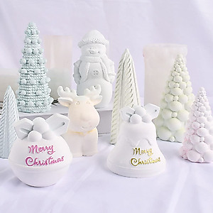 JIBEVEYYI Christmas Tree Candle Silicone Mold， Tree Shaped Silicone Epoxy Resin Mold，candle Silicone Mold Christmas Tree，snowman，elk Soap Mold Home Decoration（Merry christmas ball）