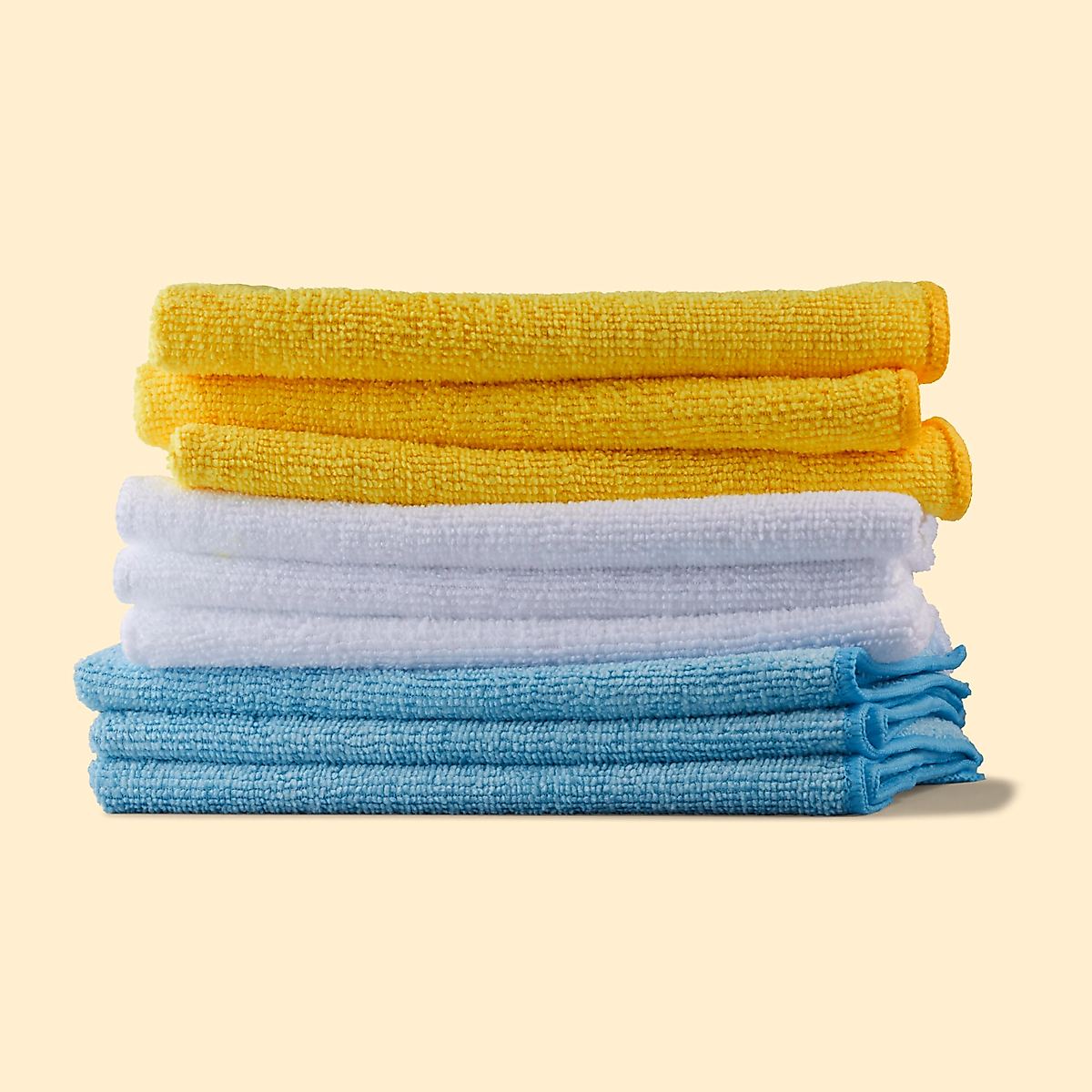 Amazon Basics Microfiber Cleaning Cloths, Non-Abrasive, Reusable and Washable - Pack of 24, 12 x16-Inch, Blue, White and Yellow