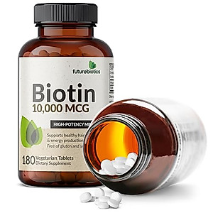 Futurebiotics Biotin 10,000 MCG High Potency Tablets Supports Healthy Hair, Skin & Nails & Energy Production, Non-GMO, 180 Vegetarian Tablets