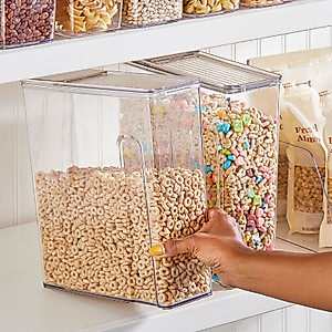 mDesign Airtight Plastic 4.8 Quart Food Storage Container with Lid for Kitchen, Pantry; Dispenser for Cereal, Holds 2 Regular Boxes or 1 Family Size Box; Pasta, Snacks; Ligne Collection, 4 Pack, Clear