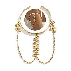 Bethynas Punk Chain Tassel Upper Arm Cuff Cute Butterfly Disc Shell Star Coin Leaf Charm Pendant Arm Bracelet Bangle Open Greek Armlet Beach Wedding Prom Party Accessories for Women (Gold shell)