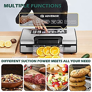 ADVENOR Vacuum Sealer Pro Food Sealer with Built-in Cutter and Bag Storage Includes 2 Bag Rolls 8"x16'and 11"x16' Handle Lock Design 90kpa Double Heat Seal For Food Preservation